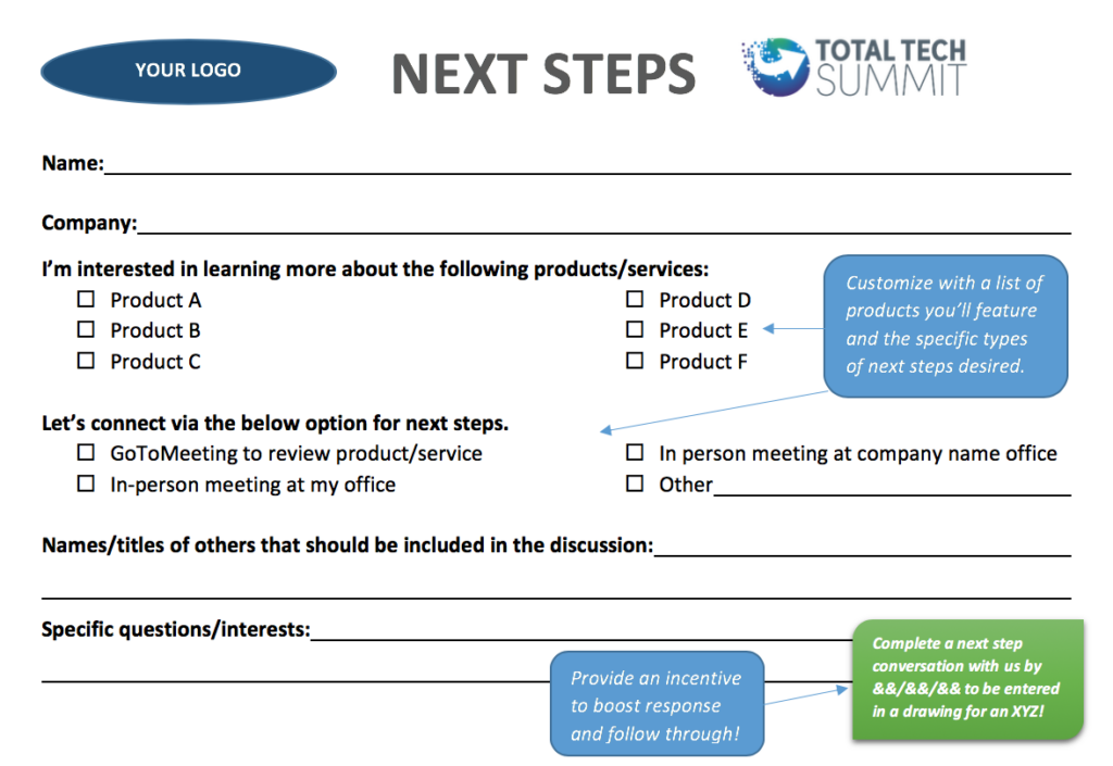 Next Steps Capture Form – Total Tech Summit Next Steps Capture Form – Total Tech Summit